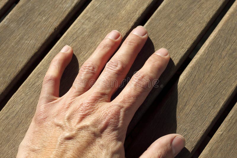 Man Hand Over Sunny Teak Wood Lines Stock Photo - Image of nature, hand ...