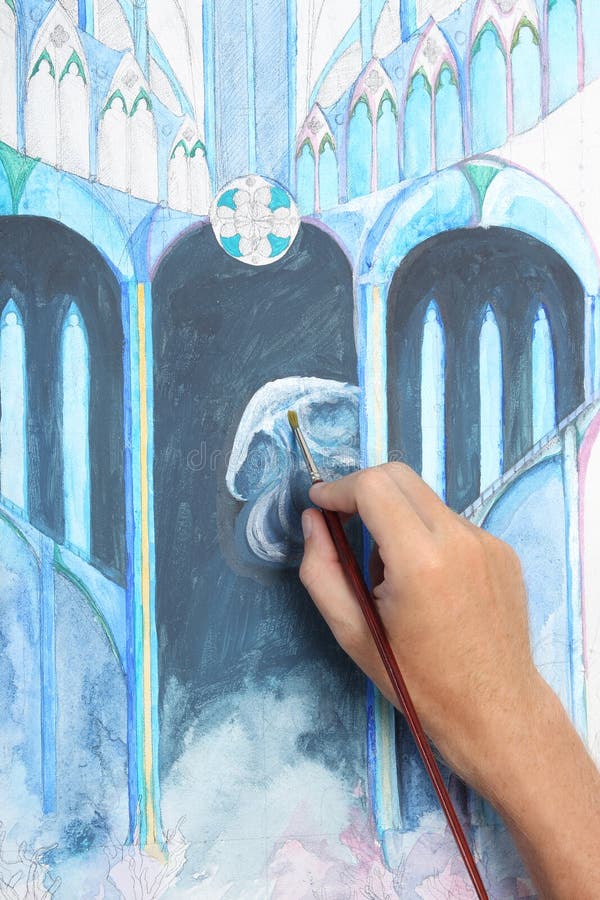 Man Hand Painting Abstract Gothic Picture Stock Illustration ...
