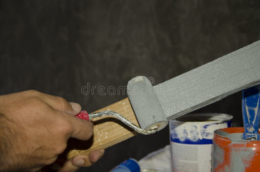 Man Hand Painting with Roller Stock Photo - Image of person, resistant ...