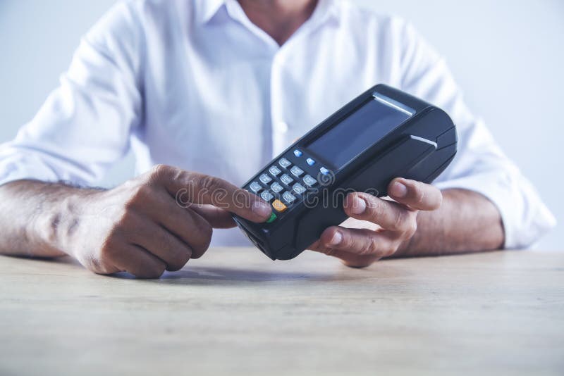 Man hand payment device stock image. Image of reader - 159285859