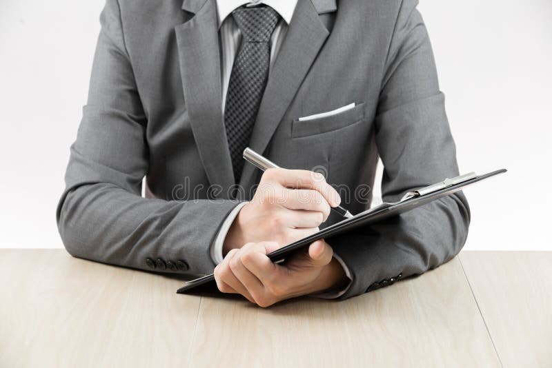 Man Hand with Pen and Business Report Stock Photo - Image of balance ...