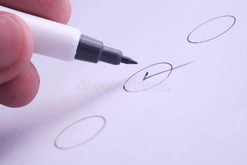 Man Hand with Pen Check Mark on Paper Stock Photo - Image of election ...