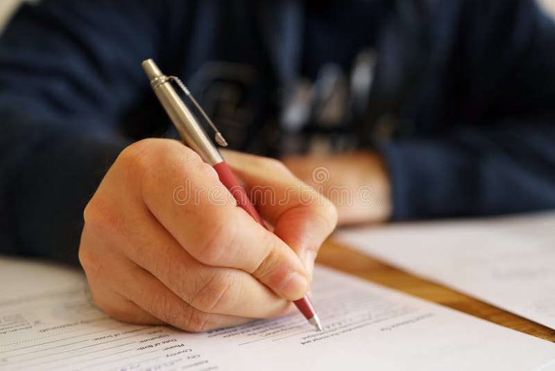 Man Hand with Pen. Close Up of the Hand of a Man Stock Image - Image of ...