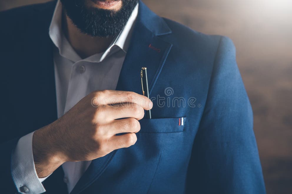 Man hand pen in pocket stock photo. Image of close, holds - 211558034