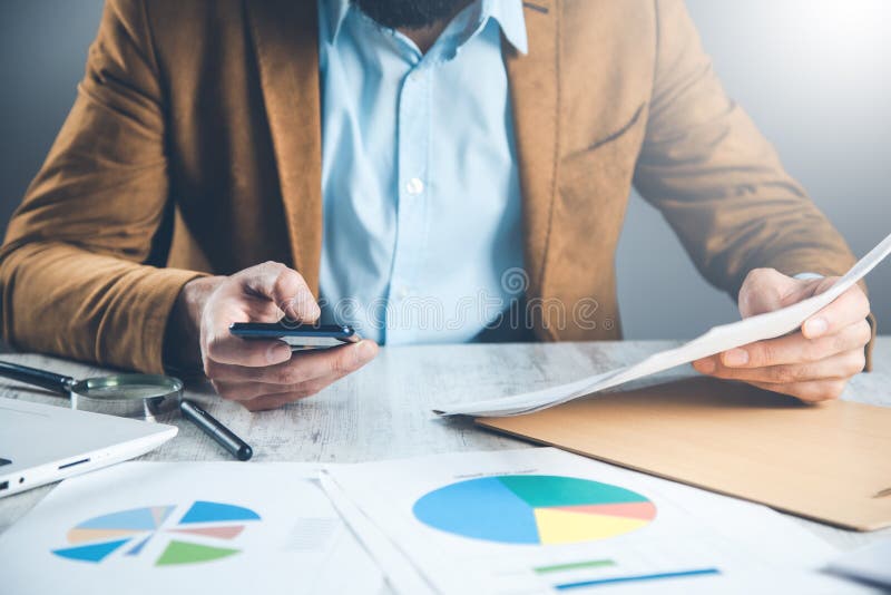 Man Hand Phone with Document on Desk. Stock Photo - Image of people ...
