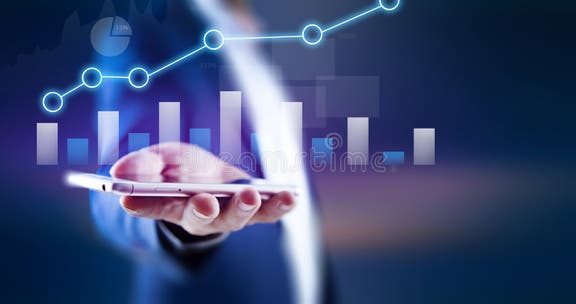 Man Hand Phone with Graph in Screen Stock Photo - Image of graph ...