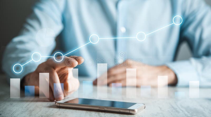 Man Hand Phone with Graph in Screen Stock Image - Image of data ...