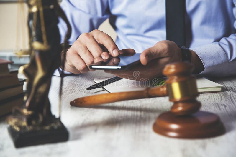 Man hand phone with judge stock photo. Image of wooden - 142973188