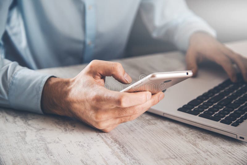 Man Hand Phone with Keyboard Stock Image - Image of business, modern ...
