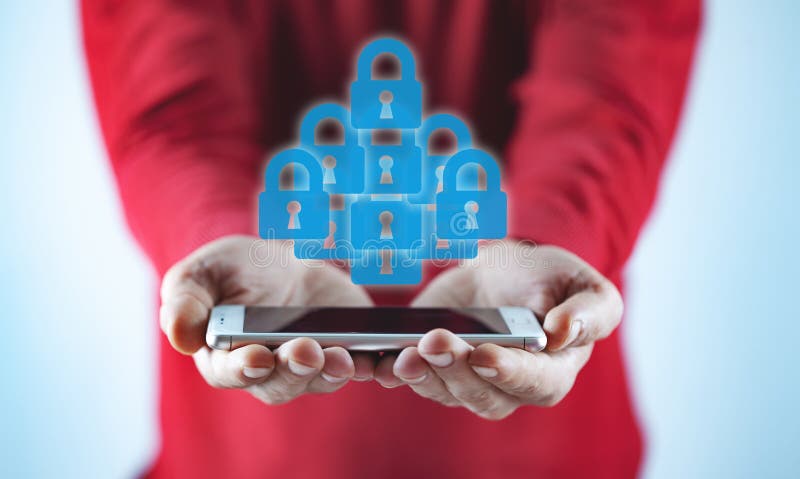 Man hand phone with lock stock photo. Image of phone - 197154092