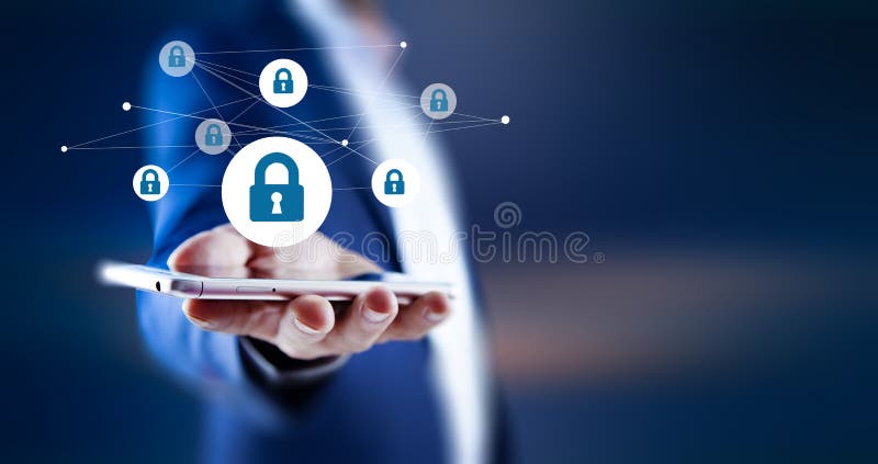 Man Hand Phone with Lock in Screen Stock Photo - Image of digital ...