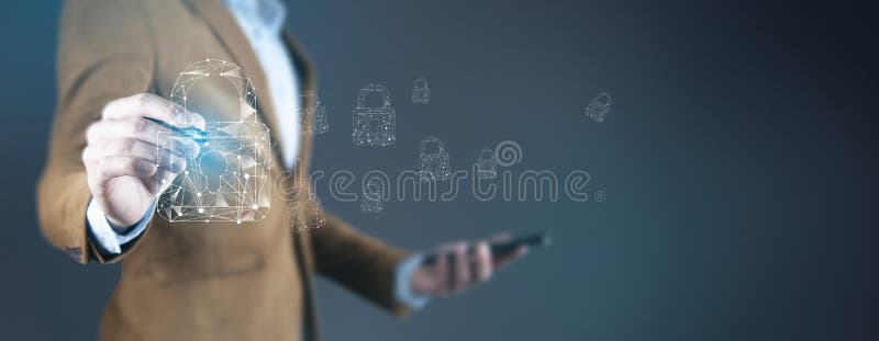 Man Hand Phone with Lock in Screen. Stock Photo - Image of modern ...