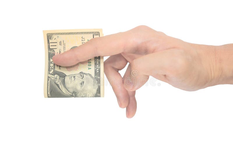 Man Hand Pinching a Fold Ten Dollar Note Stock Image - Image of collect ...