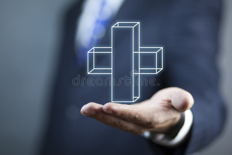 Man Hand Plus or Cross Sign Stock Image - Image of networking ...