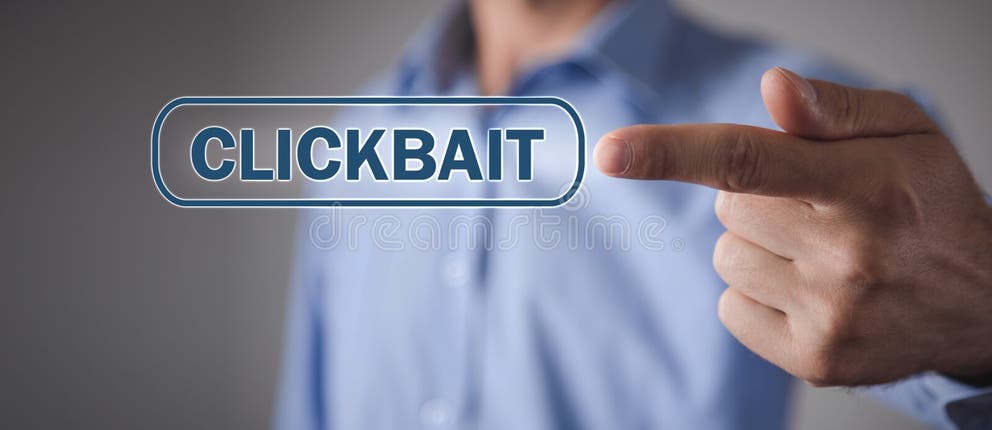 Man Hand Pointing on Clickbait Button Stock Photo - Image of business ...