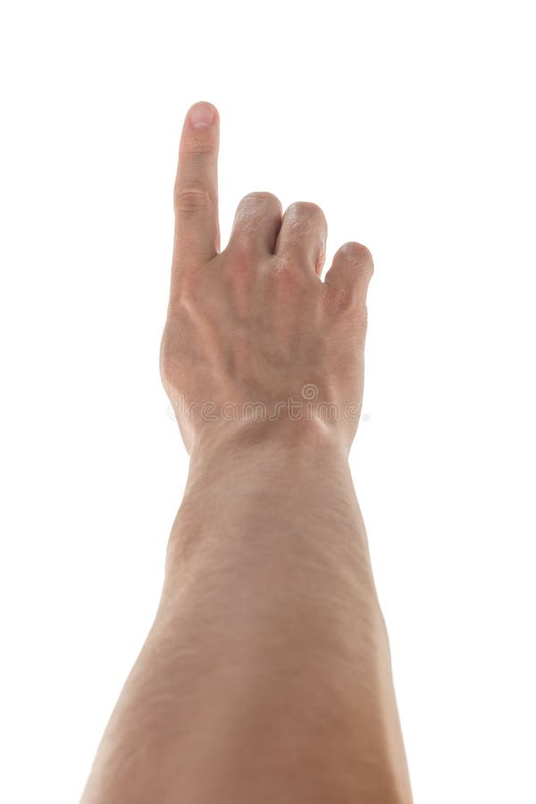 Man Hand Pointing with Right Index Finger Isolated on White Stock Image ...