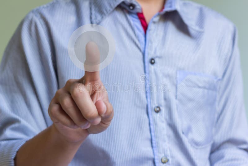 Male Hand Pressing With The Finger On Contact Icon Stock Image - Image ...