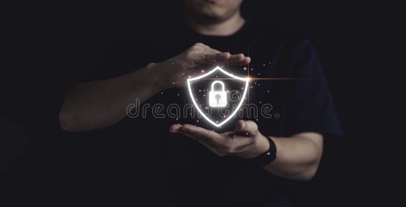 Man Hand Protect Virtual Key Lock for Data Security Information and ...