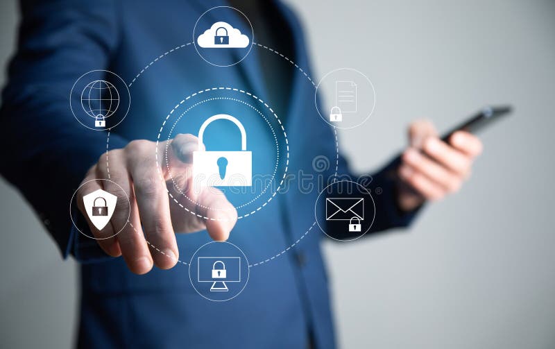 Man Hand Protection Network with Lock Stock Image - Image of connection ...