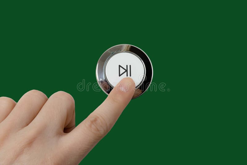 Man Hand Push Start Pause Button. Finger Touch Play Stop Button ...