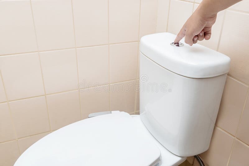 Man Hand Push Toilet Flushing Button Stock Photo - Image of hand ...