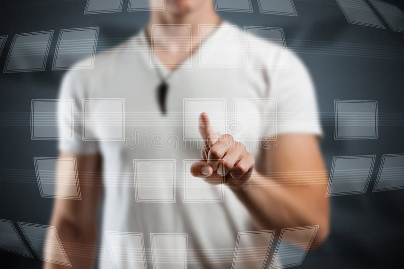 Man Hand Pushing Digital Button Stock Illustration - Illustration of ...