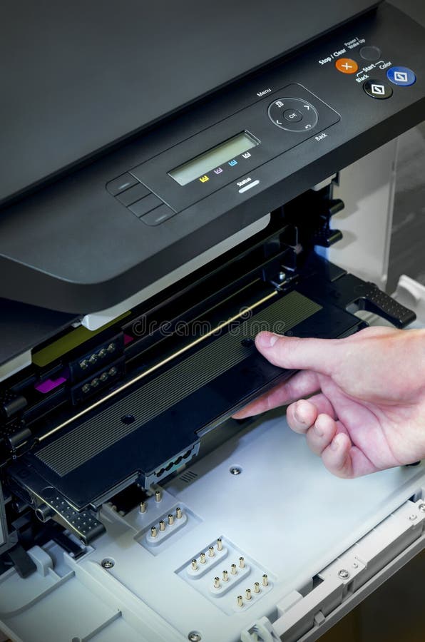 Man Hand Puts Toner in the Printer Stock Image - Image of print, color ...