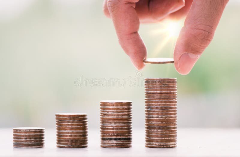 Man Hand Putting Money Coin Stack Growing Business, Saving Money ...