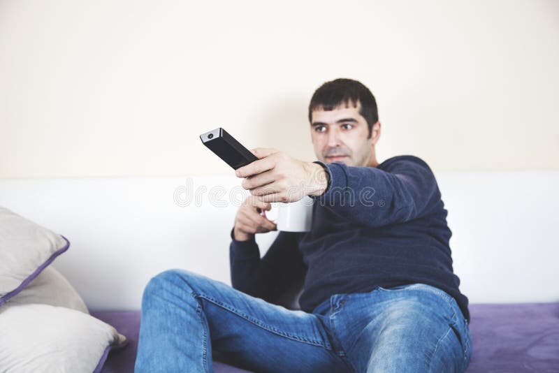 Man Hand Remote Control on Sofa Stock Photo - Image of caucasian ...
