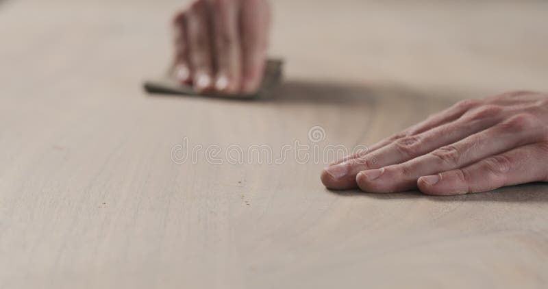 Man Hand Sanding Black Walnut Wood Table Stock Image - Image of table ...