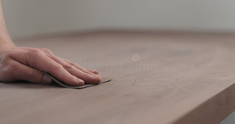 Man Hand Sanding Toned Walnut Table Surface before Applying Finish ...