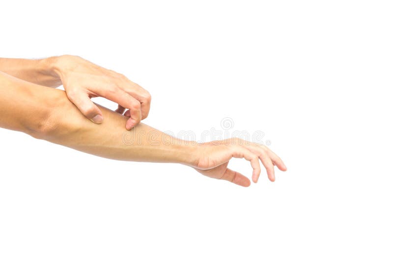 Man Hand Scratching Arm on White Background Stock Photo - Image of ...