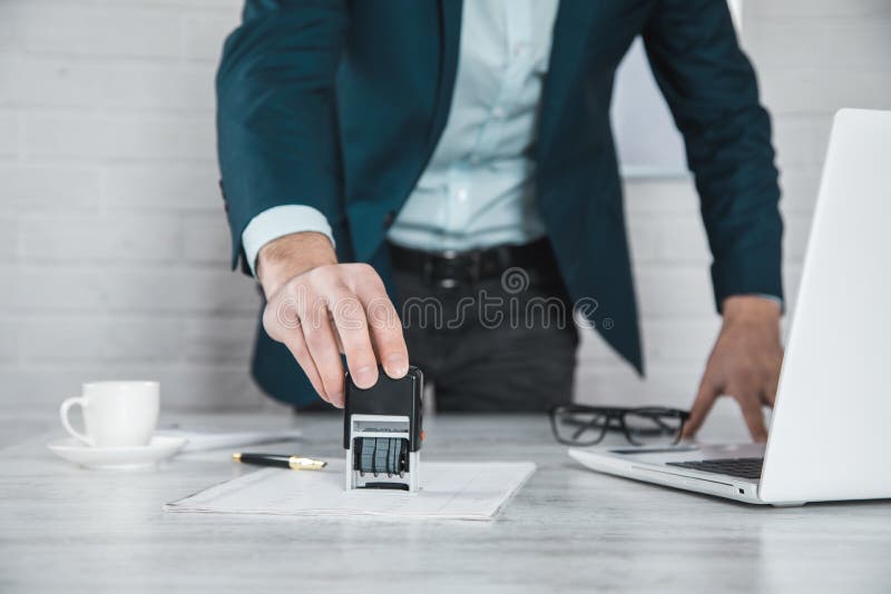 Man Hand Seal with Computer on the Table. Stock Photo - Image of ...