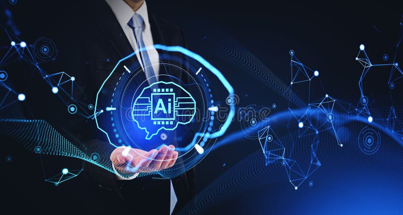 Man Hand Showing AI Interface Stock Photo - Image of learning, future ...