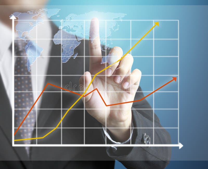 Man hand showing graph stock photo. Image of figures - 45402398