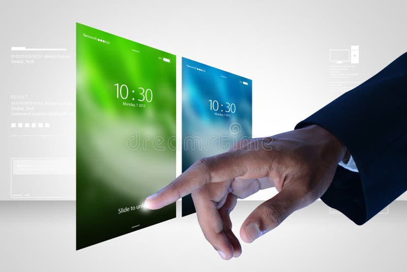 Man Hand Showing Touch Screen Stock Photo - Image of media, screen ...