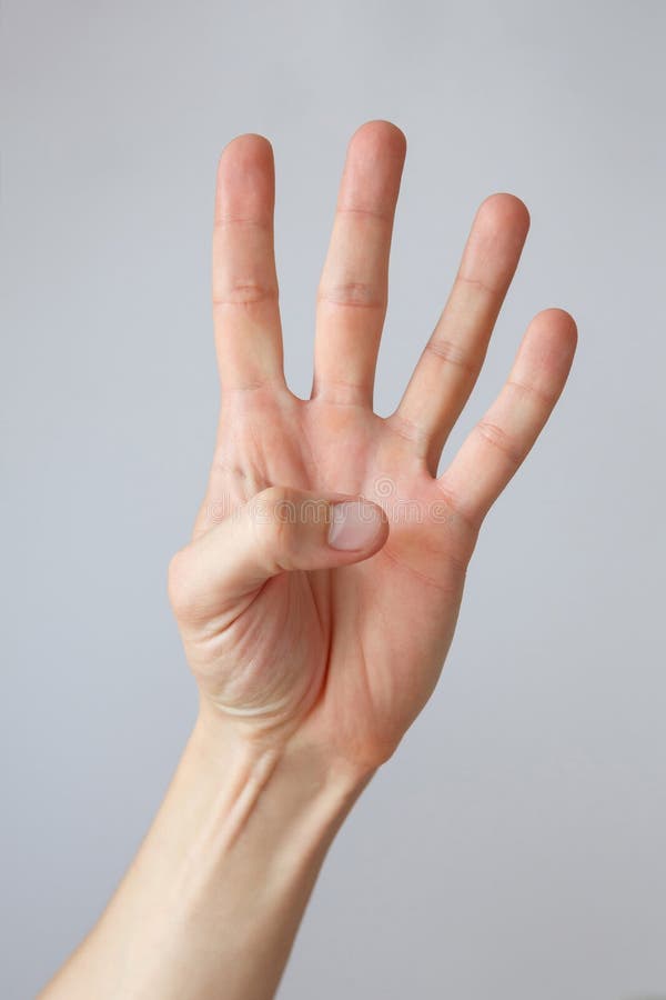 The Hand Shows the Number Four. Countdown Gesture or Sign. Sign ...