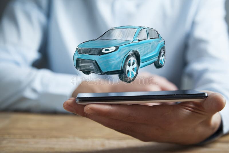 Man Hand Smart Phone with Car in Screen Stock Image - Image of agent ...