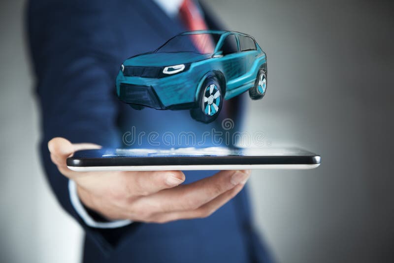 Man Hand Smart Phone with Car in Screen Stock Image - Image of ...