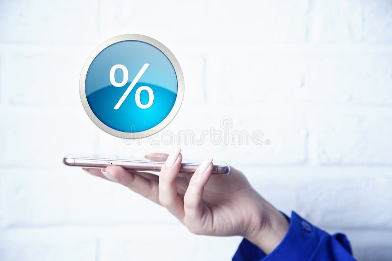 Man Hand Smart Phone with Percent Icon of Media Screen Stock Image ...