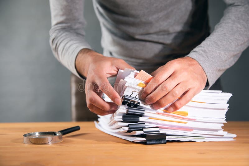 Man hand stack of paper stock photo. Image of looking - 366855426