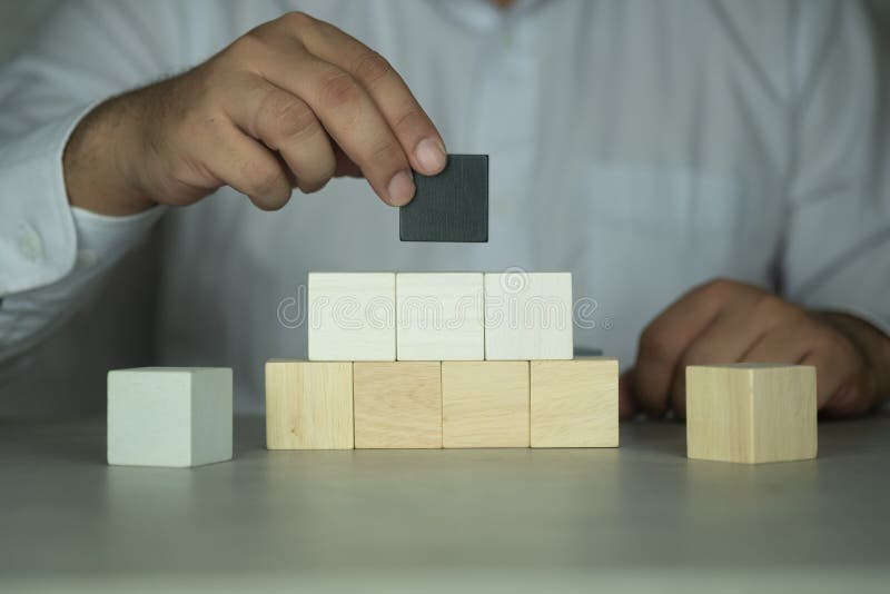 Man Hand Stacking Empty Wooden Blocks Stock Photo - Image of progress ...