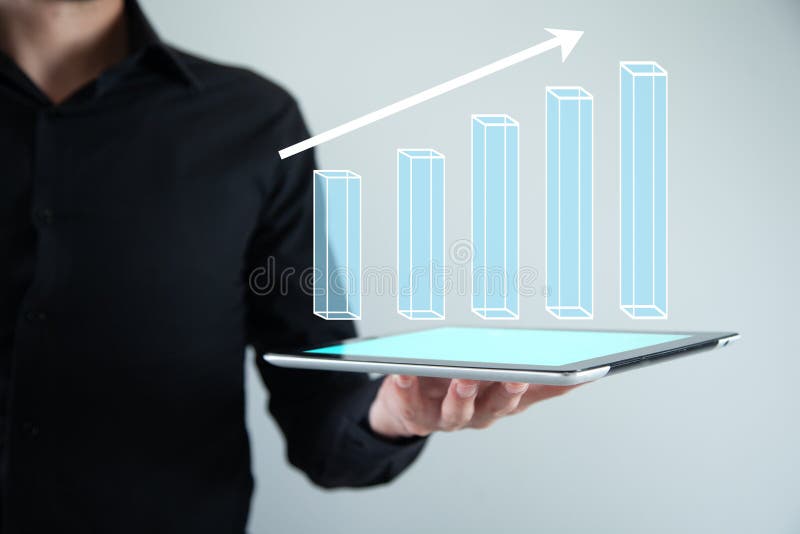 Man Hand Tablet with Graph in Screen. Stock Photo - Image of finger ...