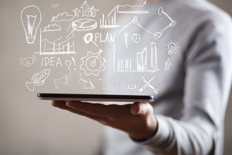 Man Hand Tablet with Icon Plan in Screen Stock Photo - Image of tablet ...