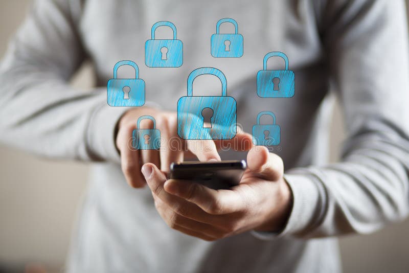 Man Hand Tablet and Lock in Screen Stock Photo - Image of access, login ...