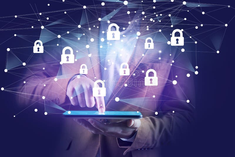 Man Hand Tablet and Lock in Screen. Stock Illustration - Illustration ...