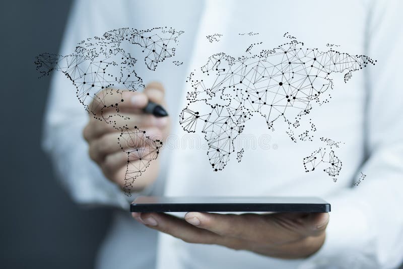 Man Hand Tablet with Map in Screen Stock Image - Image of internet ...