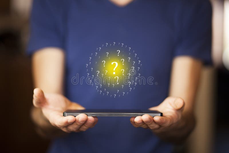 Man Hand Tablet with Question Marks Stock Image - Image of icon ...