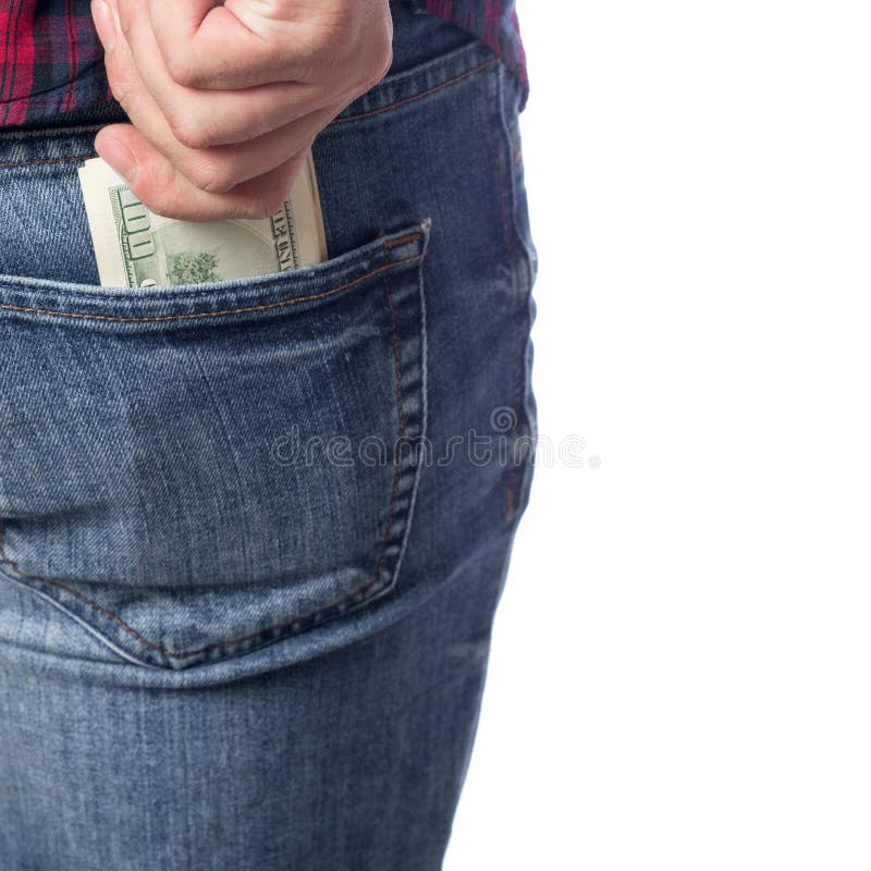 Man Hand Takes Pack of Dollars Out of His Pocket Stock Image - Image of ...