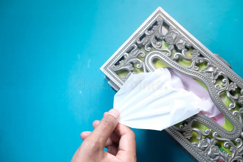 Man Hand Taking a Tissue from a Box. Stock Image - Image of sickness ...